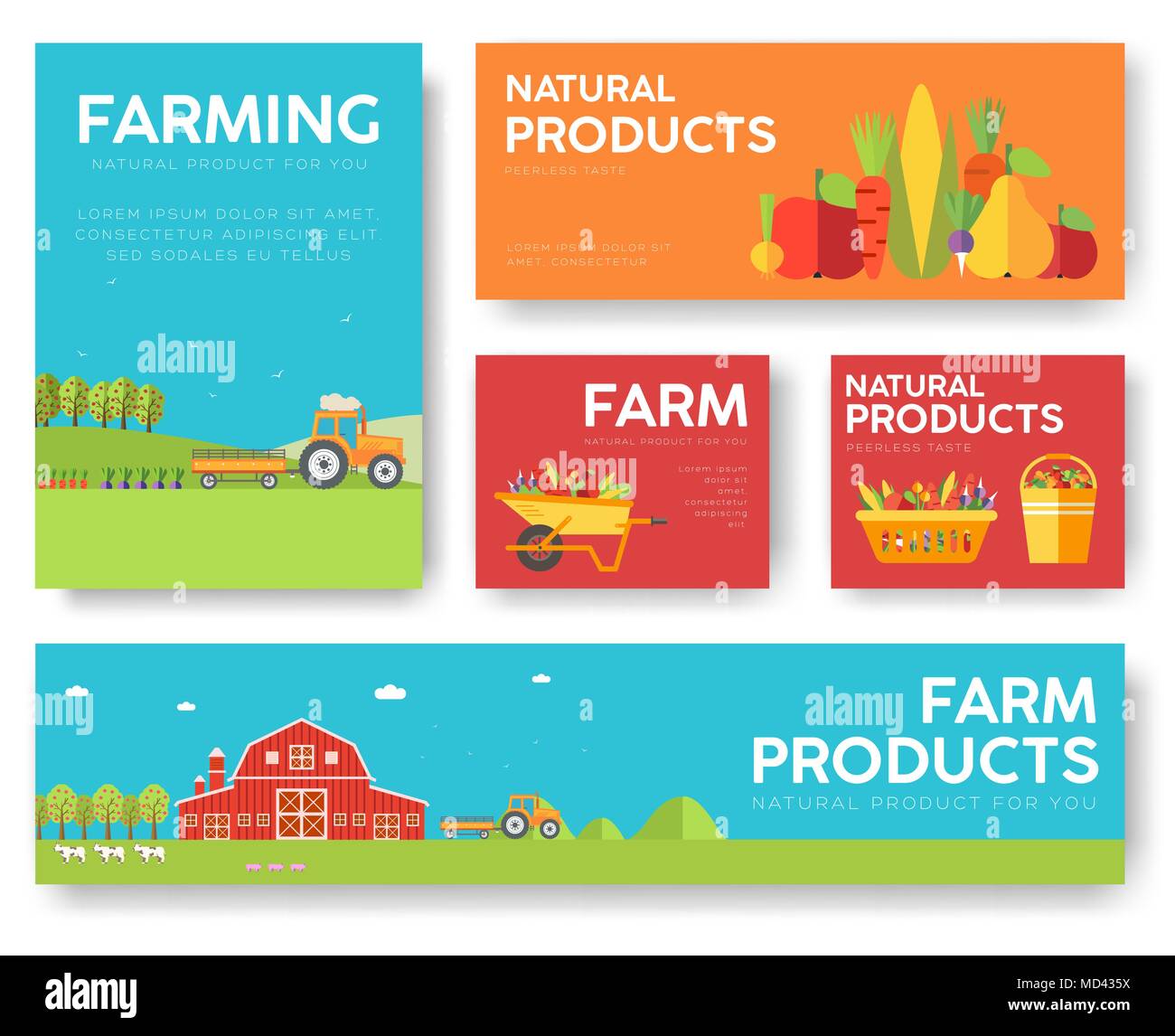 Farm information cards set. Nature template of flyear, magazines ...