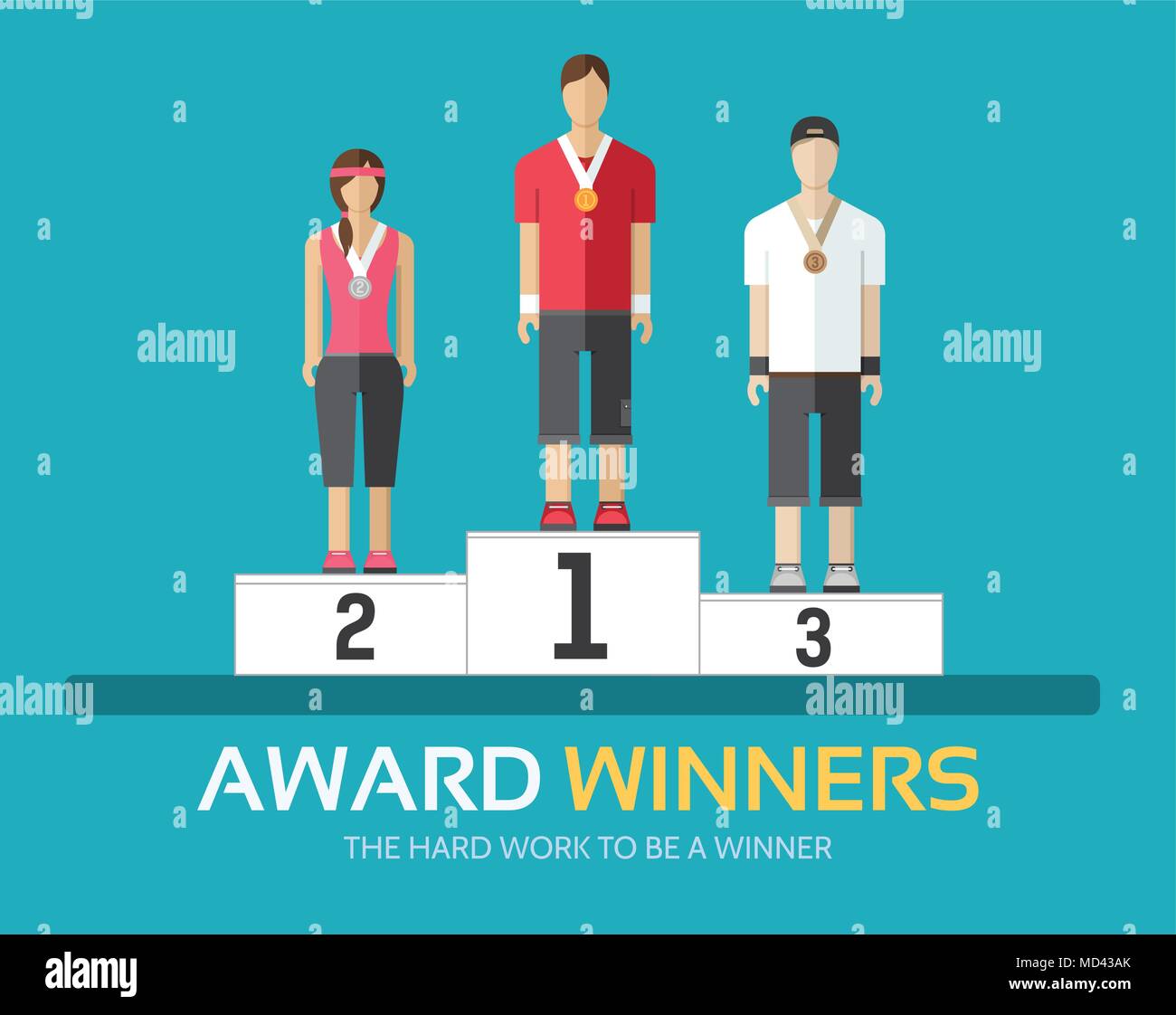 Award winners in flat design background concept. Rewarding athletes on ...