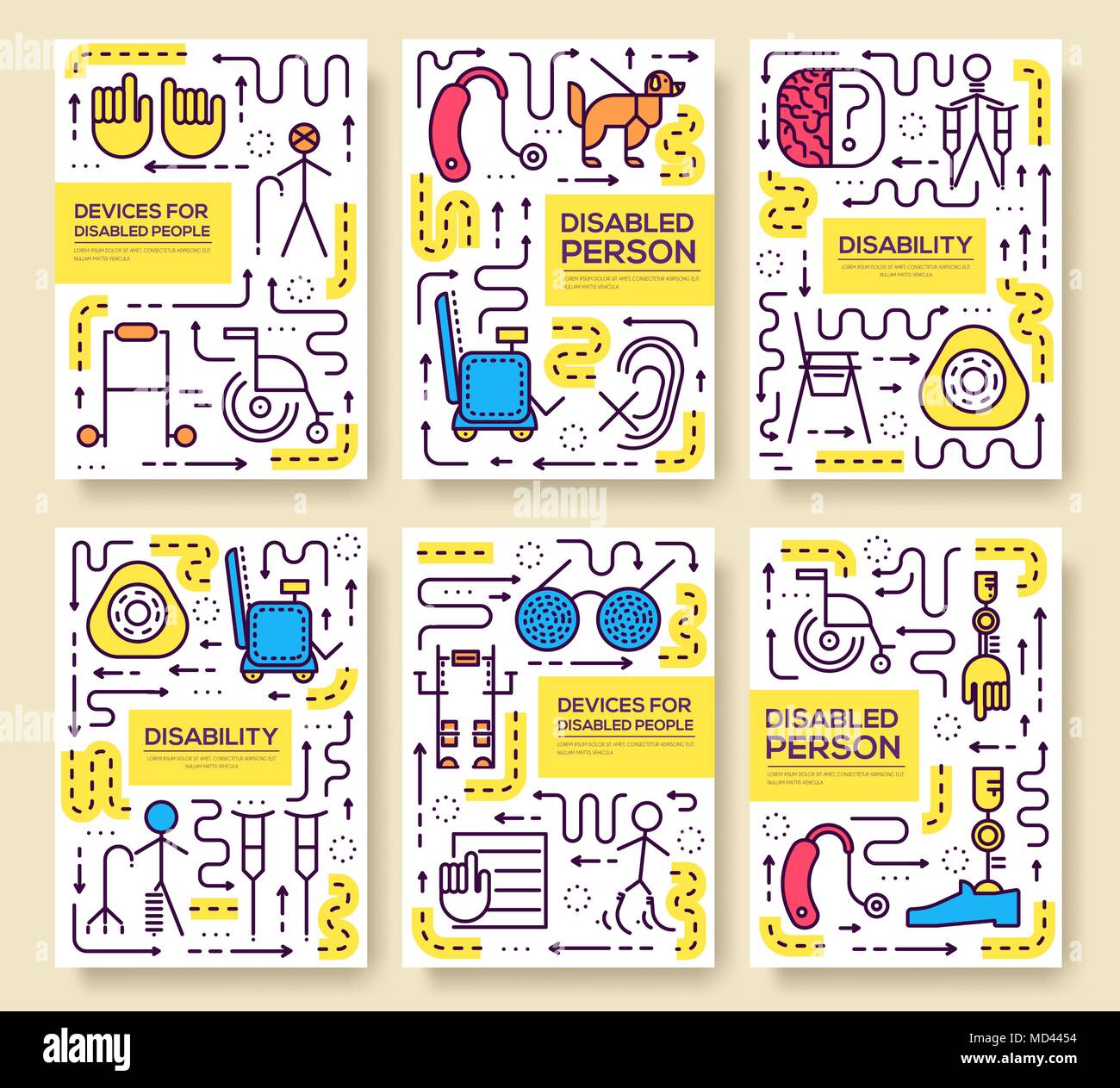 Set of thin line care people pattern concept. Art disabled, magazine ...