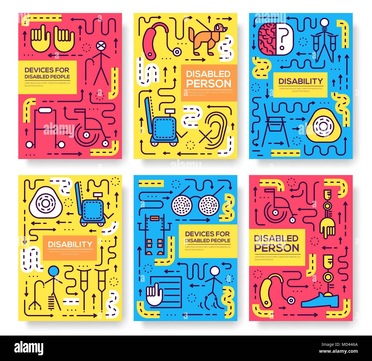 Set of thin line care people pattern concept. Art disabled, magazine ...