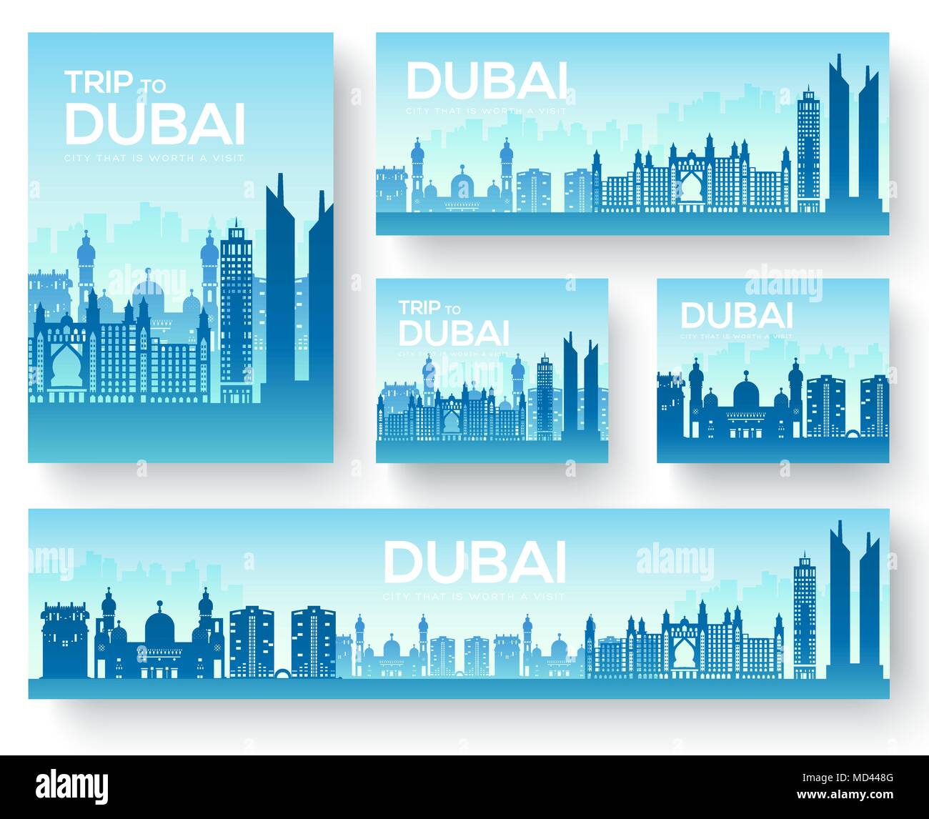 Dubai vector brochure cards set. Country template of flyear, magazines ...