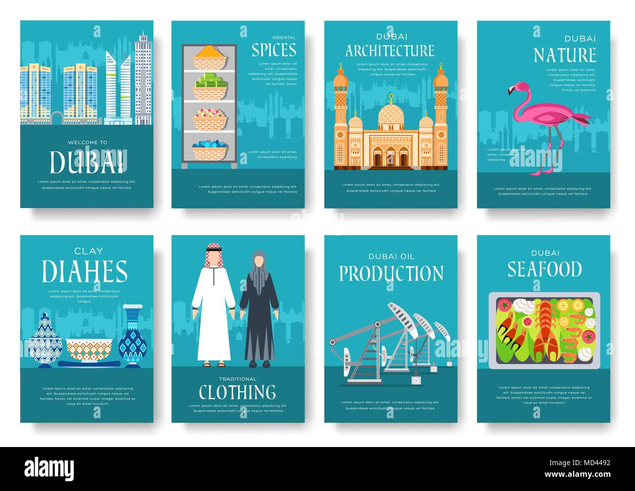 Dubai vector brochure cards set. Country template of flyear, magazines ...