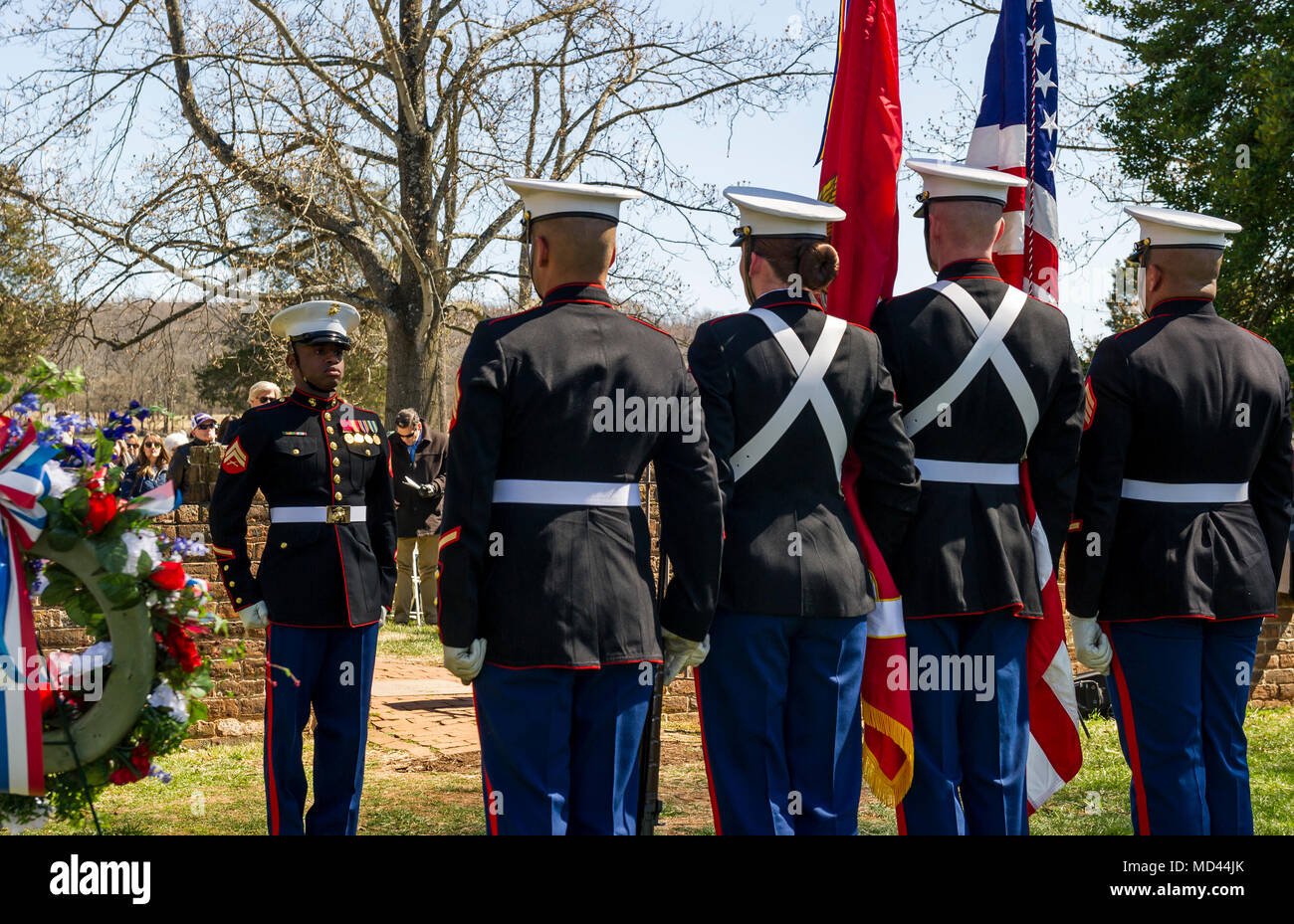 U.S. Marines with Marine Corps Base Quantico Color Guard stand at ...