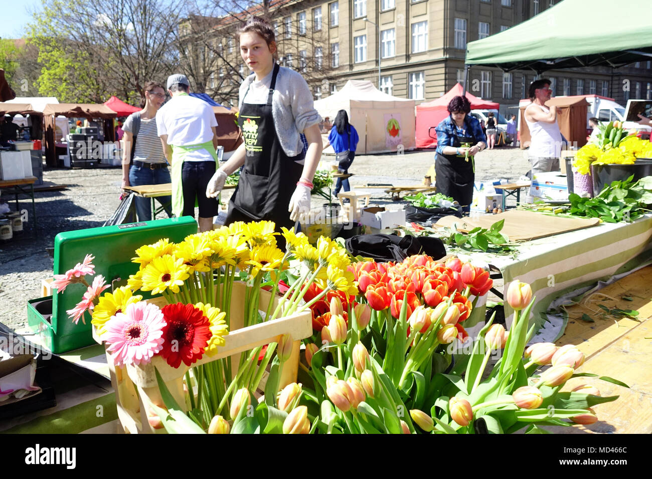 Flower stall, Farmers market at Kulatak, Dejvice, Prague, Czech ...