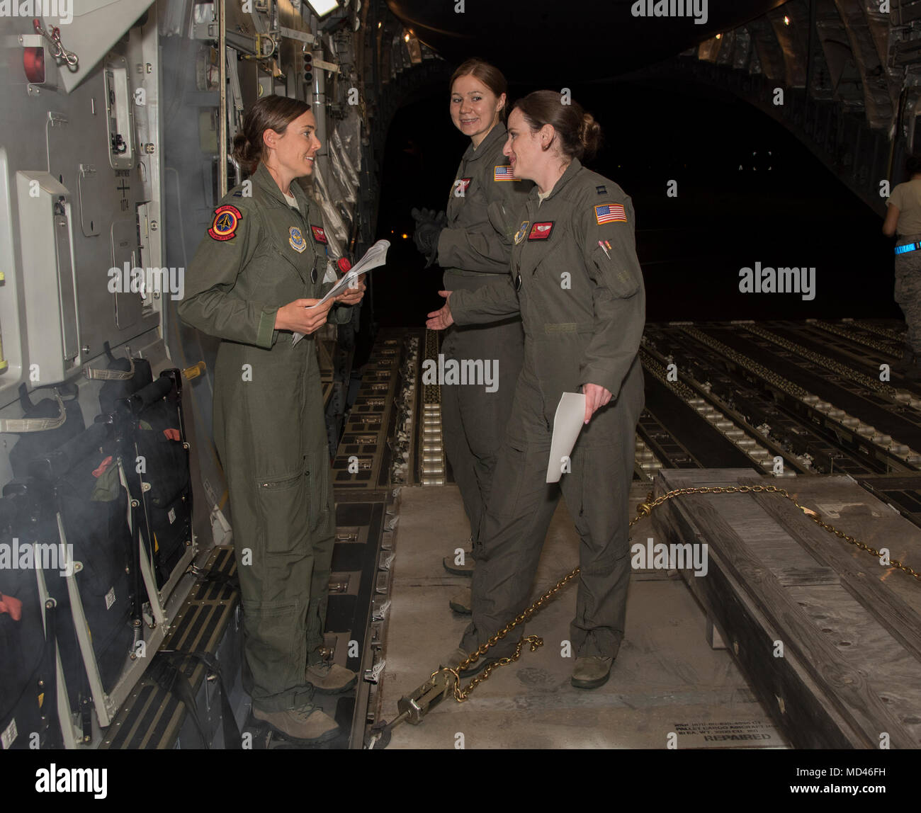 U.S. Air Force Capt. Jamie Larivee, 21st Airlift Squadron, speaks with ...