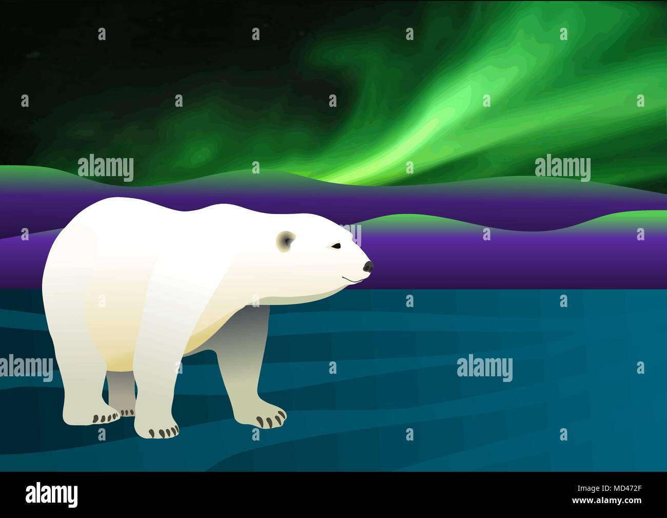 Background with arctic landscape with polar bear. Vector illustration ...