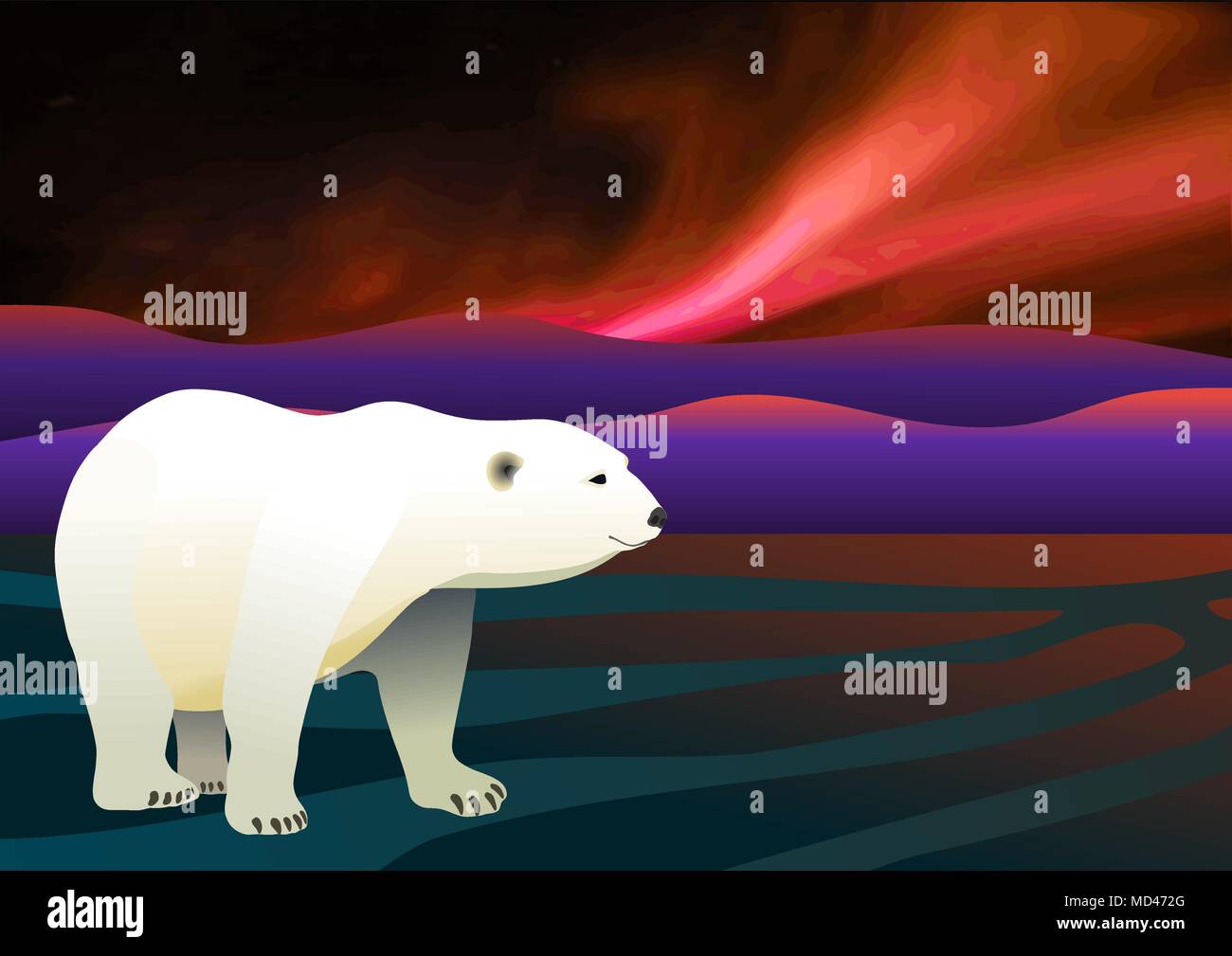 Background with arctic landscape with polar bear. Vector illustration ...