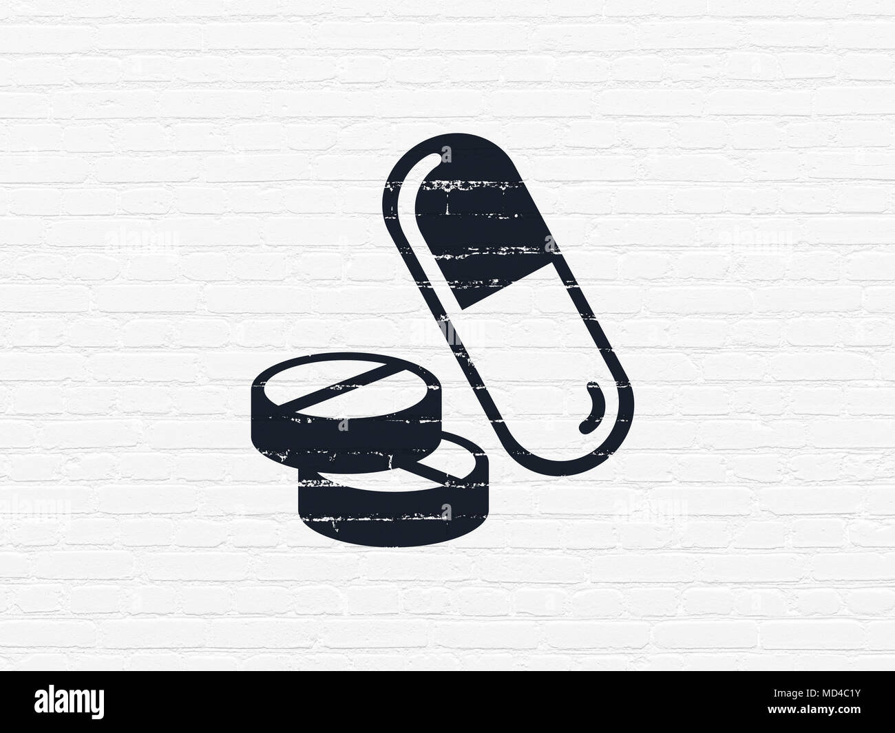 Medicine concept: Pills on wall background Stock Photo - Alamy