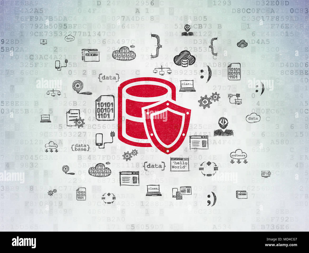 Database concept: Database With Shield on Digital Data Paper background ...