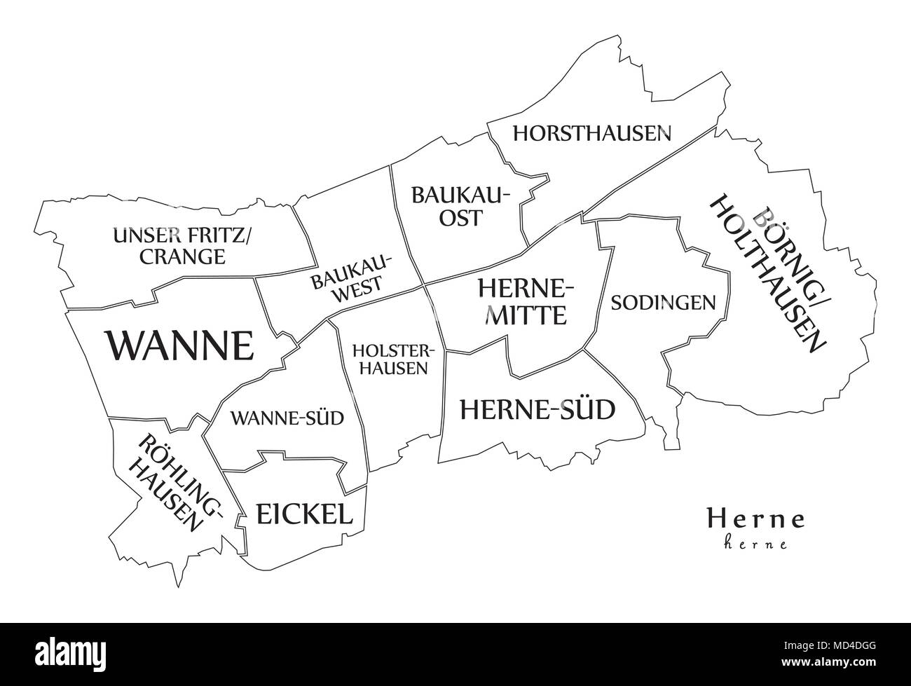 Modern City Map - Herne city of Germany with boroughs and titles DE outline map Stock Vector ...