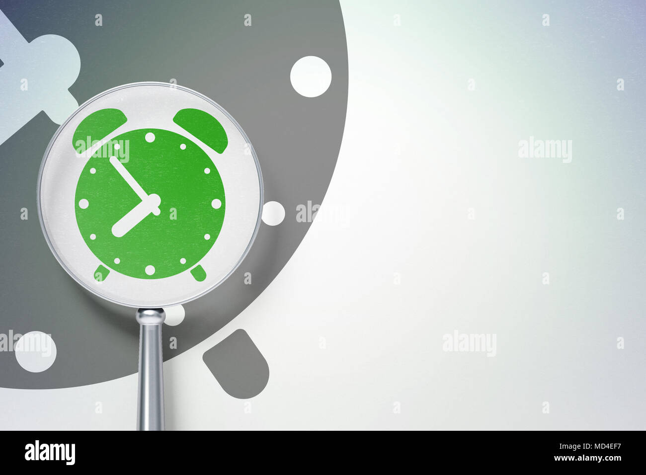 Timeline concept: Alarm Clock with optical glass on digital background ...