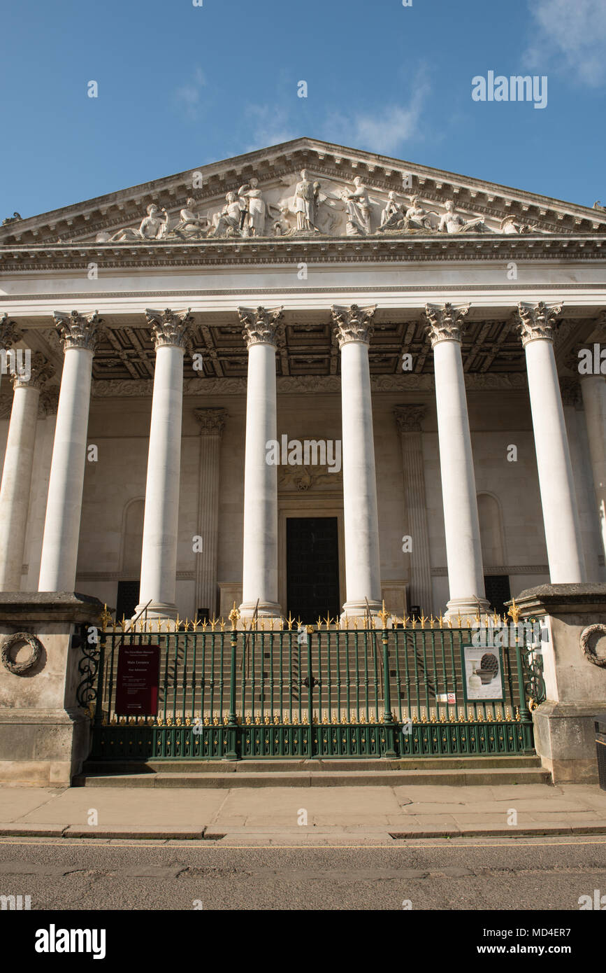 Front view of the Fitzwilliam Museum in Cambridge, UK, featuring neoclassical architecture with ...