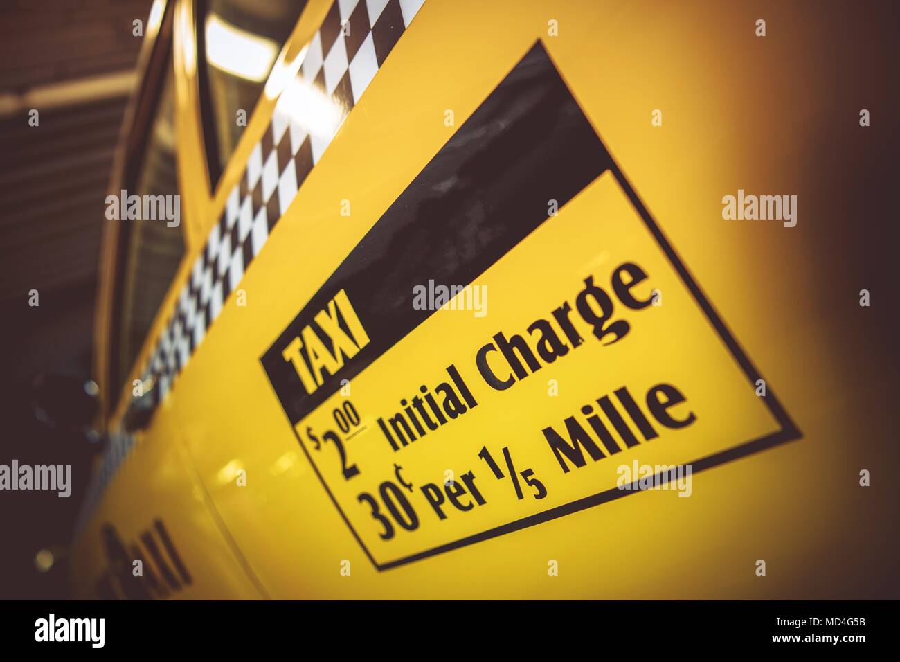 Taxi Fare Charge Sticker on the American Yellow Cab. Initial Charge ...