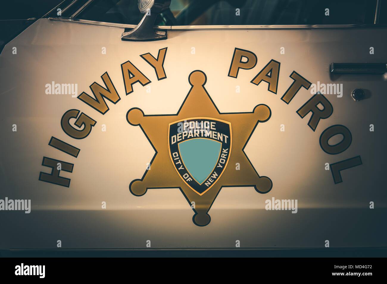 Vintage Highway Patrol Cruiser Closeup. Retro Style American Police ...