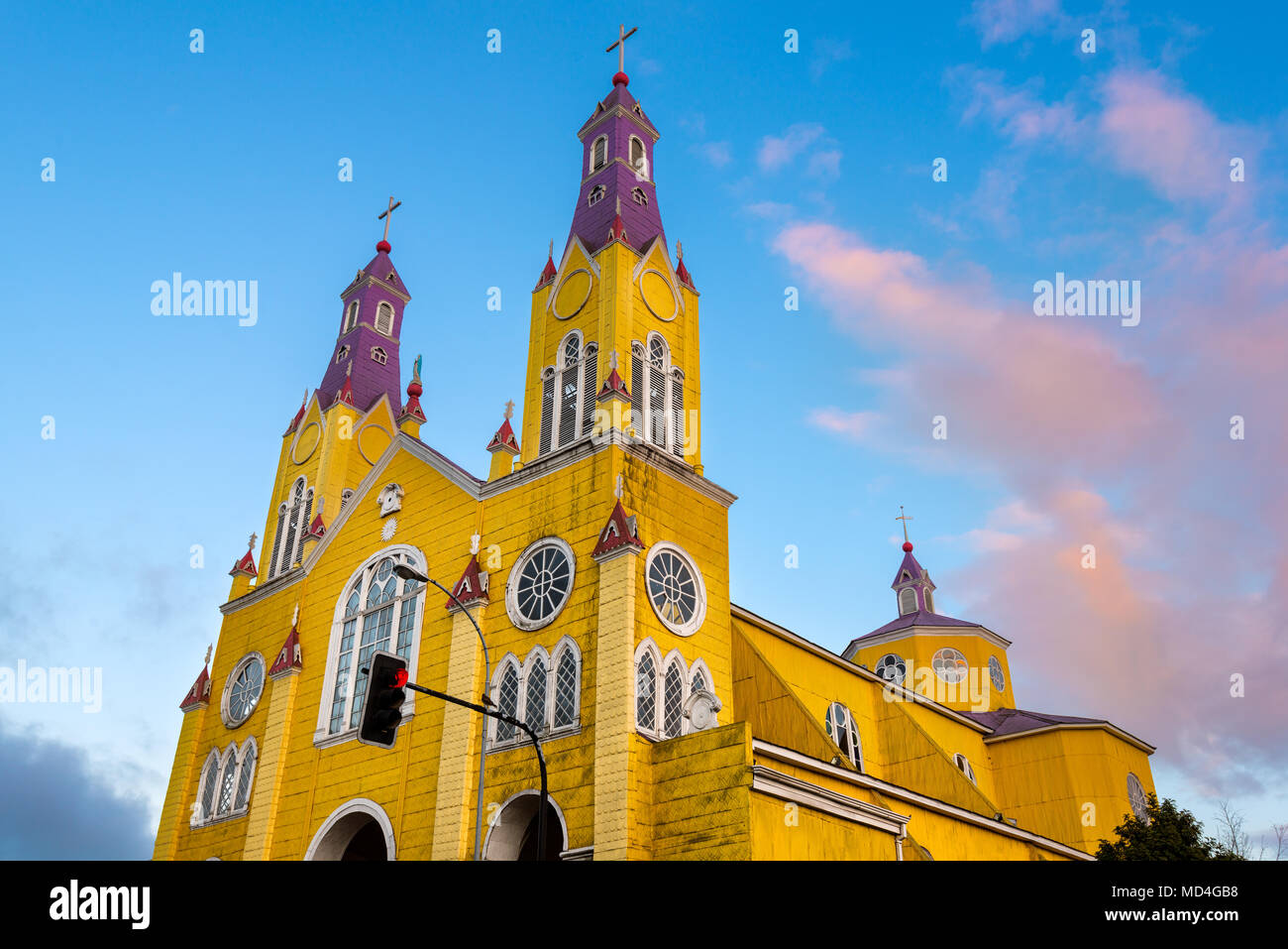 The Church of San Francisco in the main square of Castro at Chiloe ...