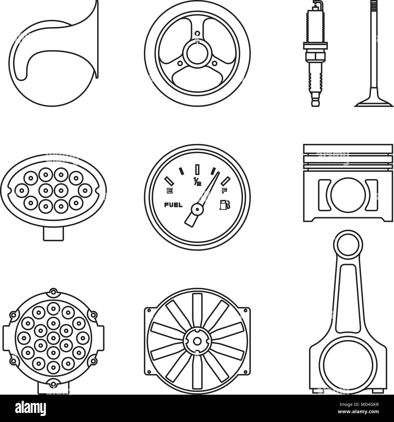 Car parts and accessories. Vector thin line Stock Vector Image & Art ...