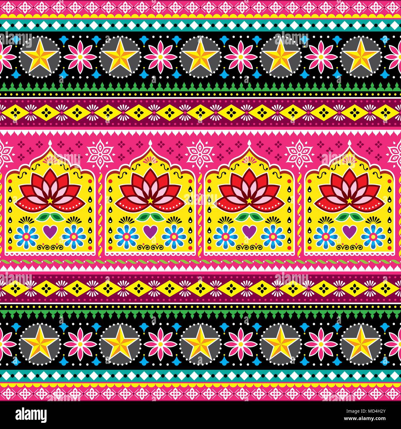 Indian truck art floral seamless folk art pattern, Pakistani Jingle ...