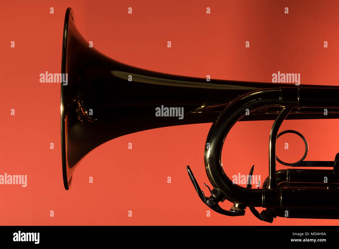 Brass trumpet details closeup Stock Photo - Alamy