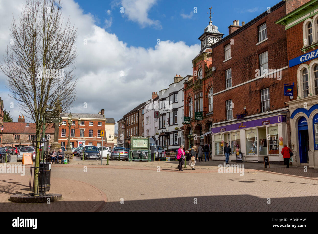 Buttermarket square, Leek town centre shopping centre in the county of ...