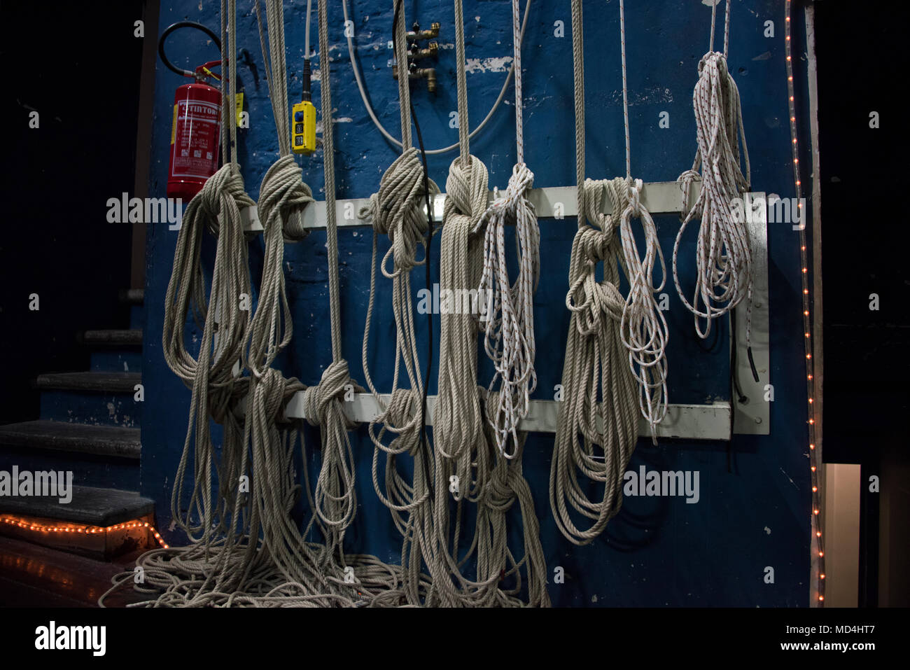 theater backstage ropes Stock Photo - Alamy