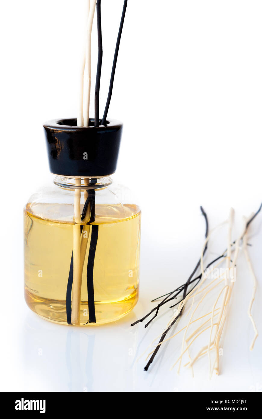 Essential Oil with Black and White Reed Diffusers Stock Photo - Alamy