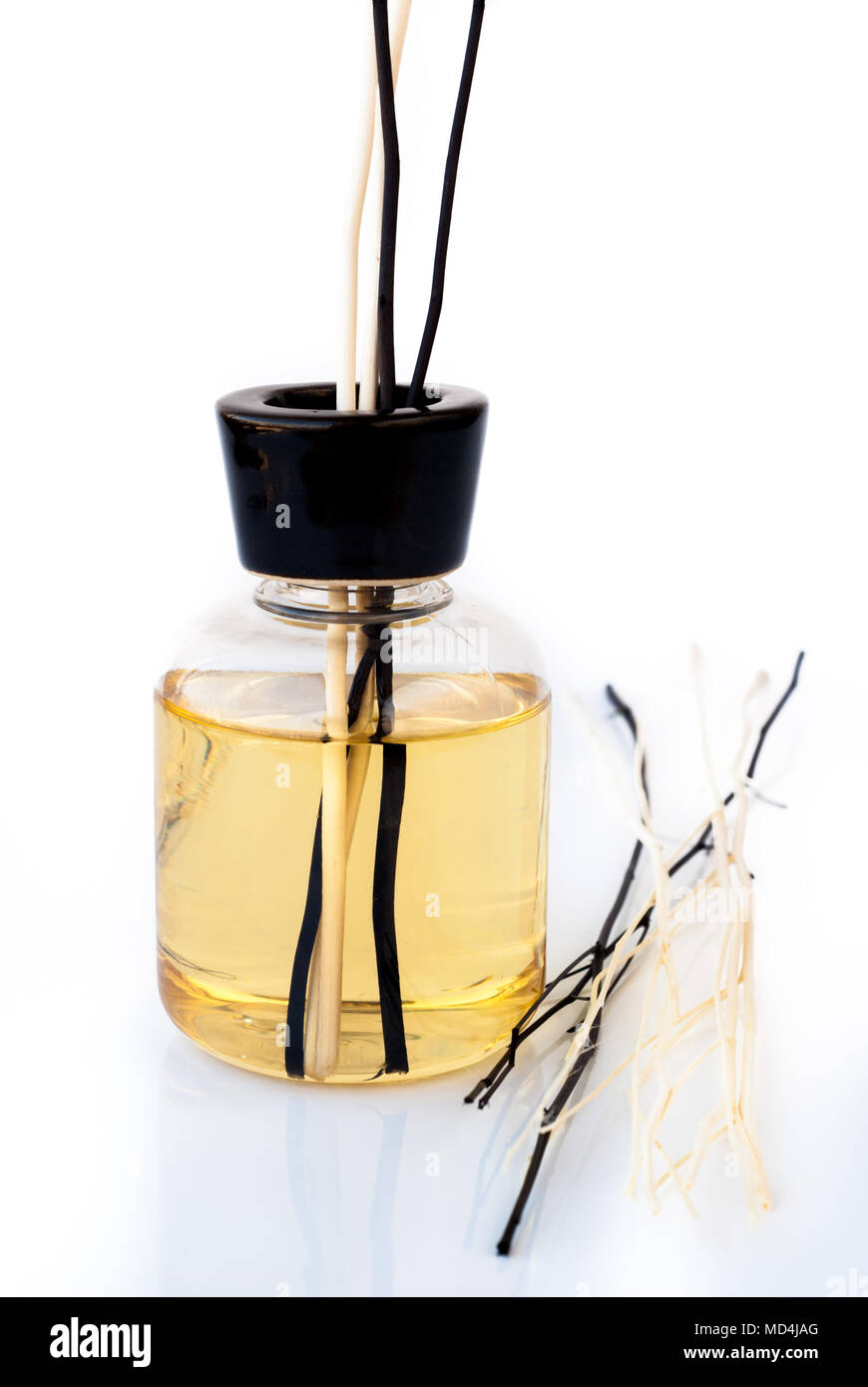 Essential Oil with Black and White Reed Diffusers Stock Photo - Alamy