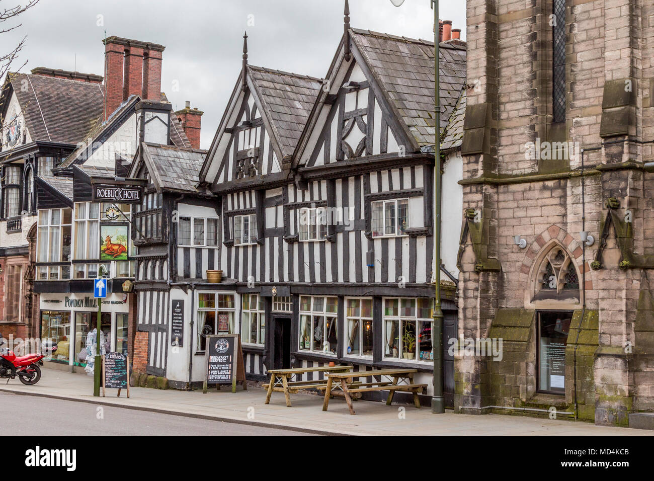 Roebuck hotel, Leek town centre shopping centre in the county of ...