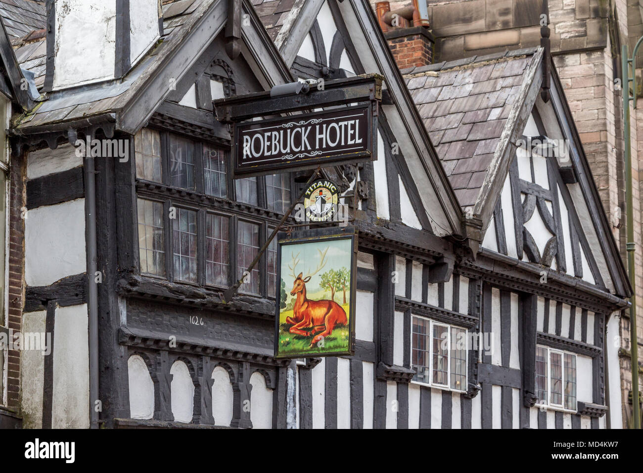Roebuck hotel, Leek town centre shopping centre in the county of ...