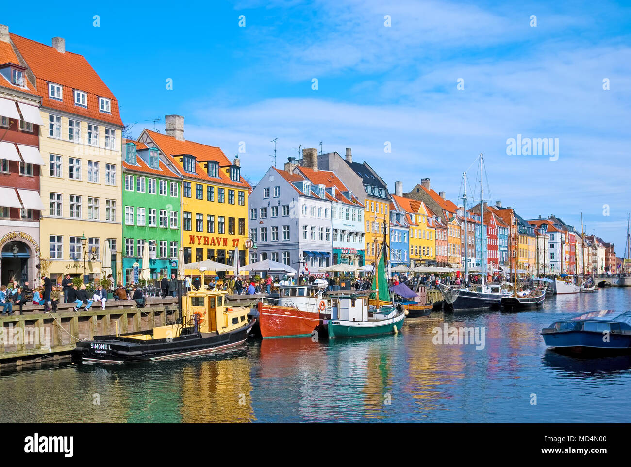COPENHAGEN, DENMARK - APRIL 13, 2010: Colorful facades along Nyhavn ...