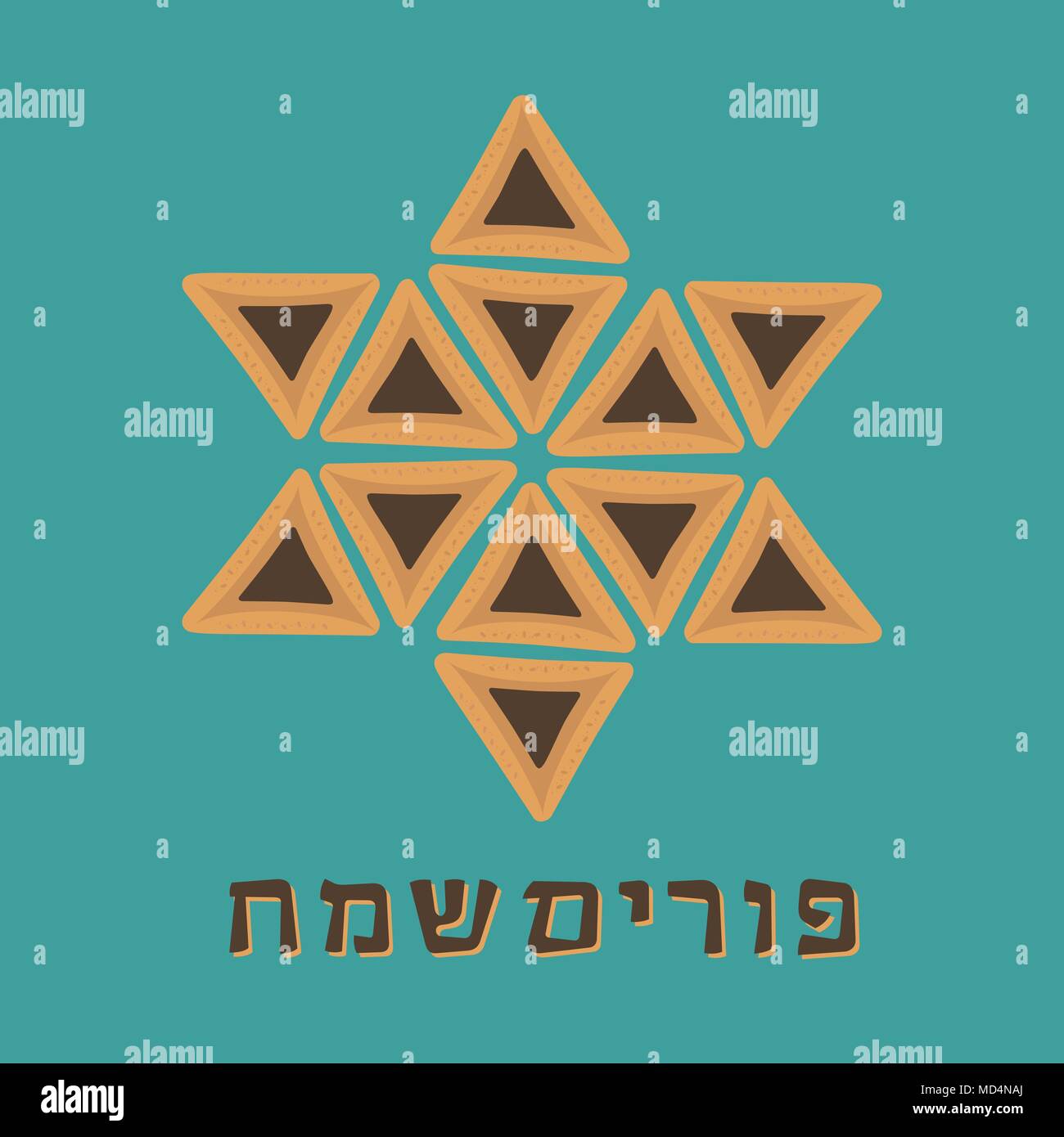 Purim holiday flat design icons of hamantashs in star of david shape ...
