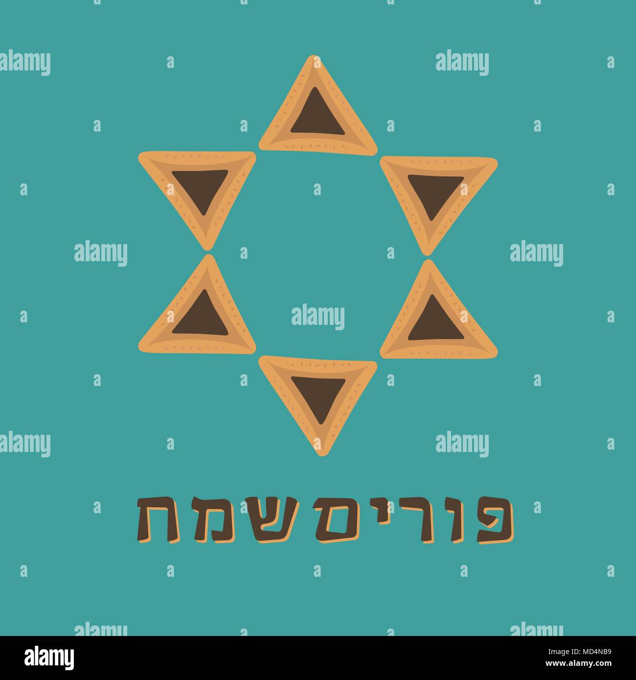 Purim holiday flat design icons of hamantashs in star of david shape ...