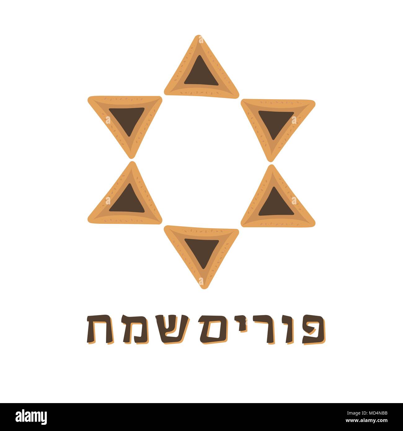 Purim holiday flat design icons of hamantashs in star of david shape ...