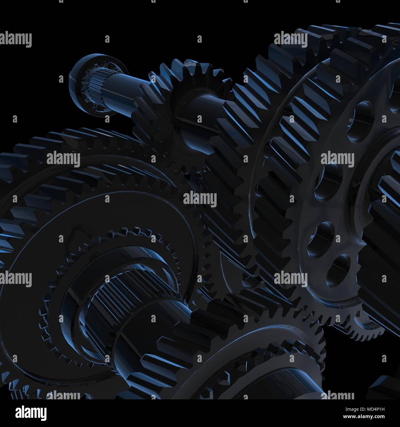 Dark gears with blue light on black background Stock Photo - Alamy