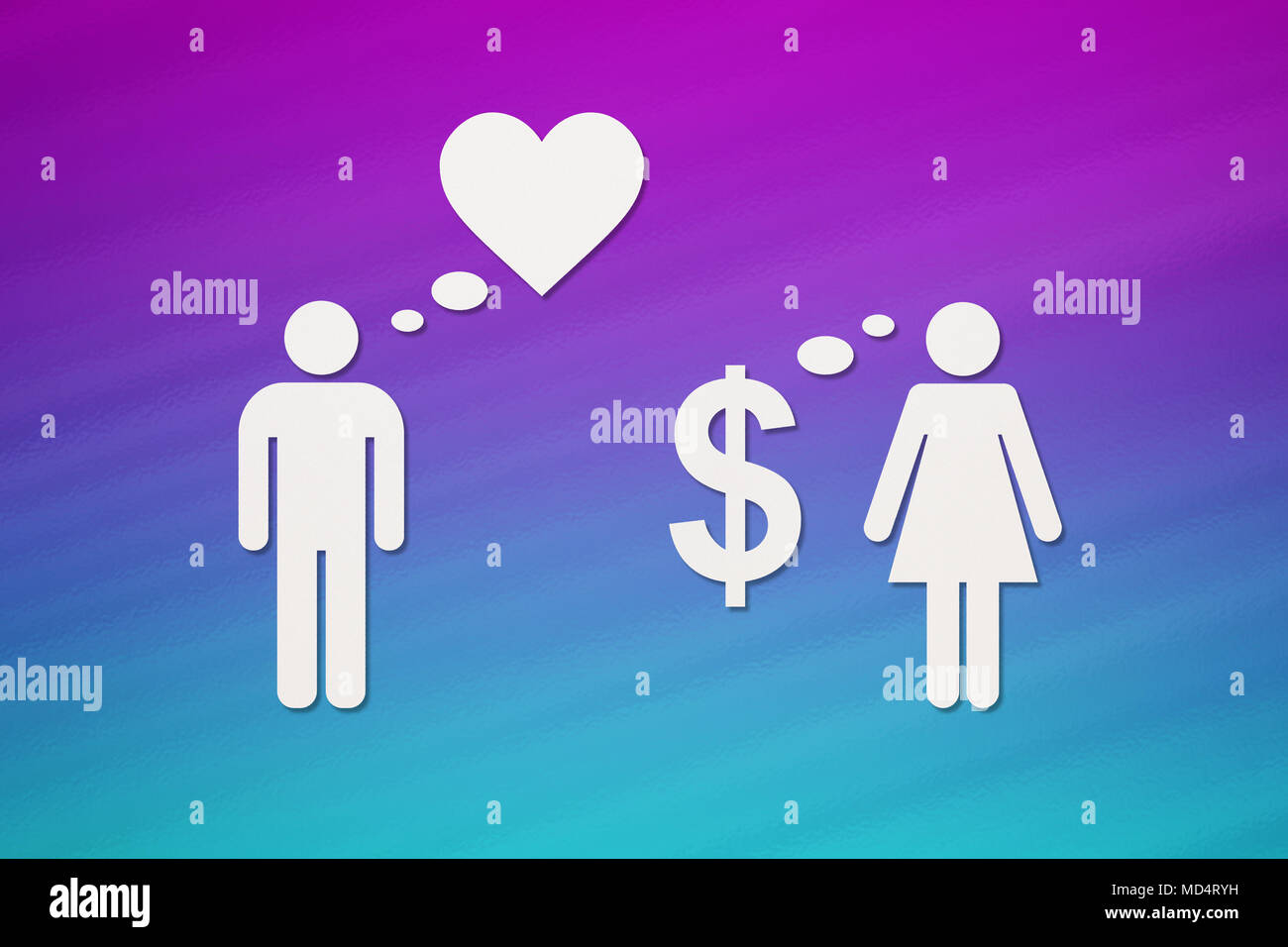 Paper couple, love vs money. Colorful background. Abstract conceptual ...