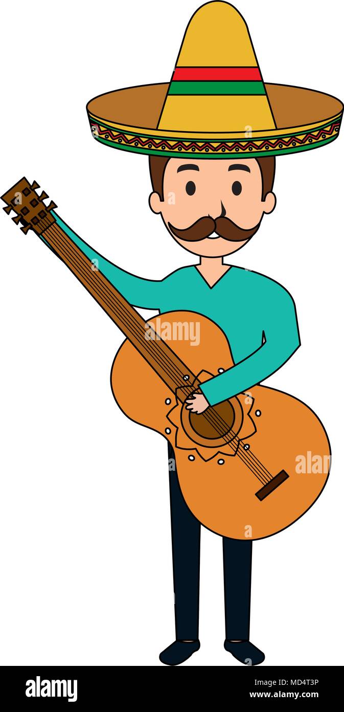 mexican mariachi playing guitar avatar character vector illustration ...