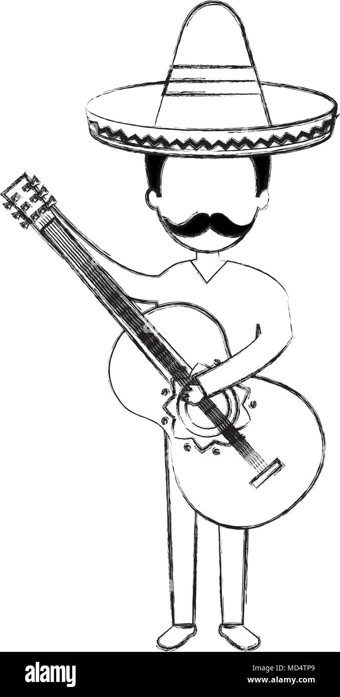 mexican mariachi playing guitar avatar character vector illustration ...