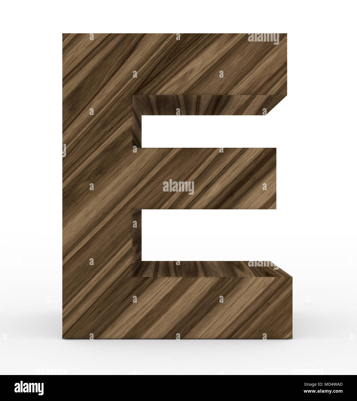 letter E 3d wooden isolated on white - 3d rendering Stock Photo - Alamy