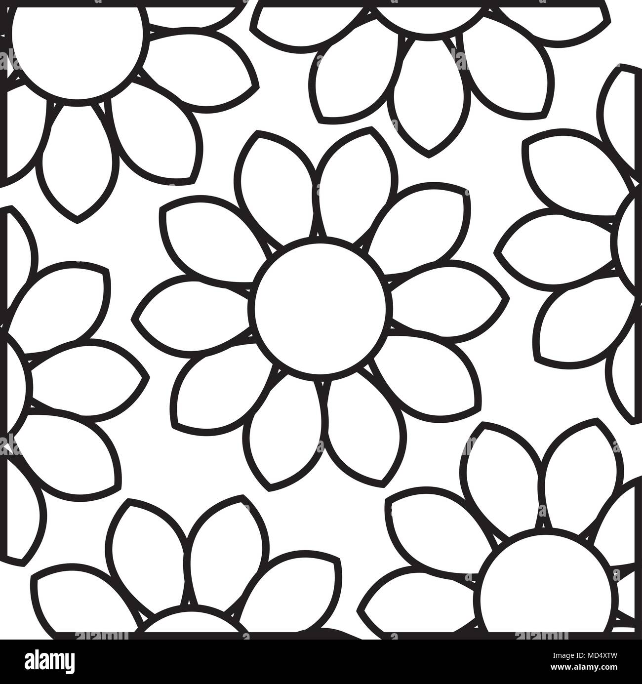 beautiful flowers drawing monochrome pattern Stock Vector Image & Art ...