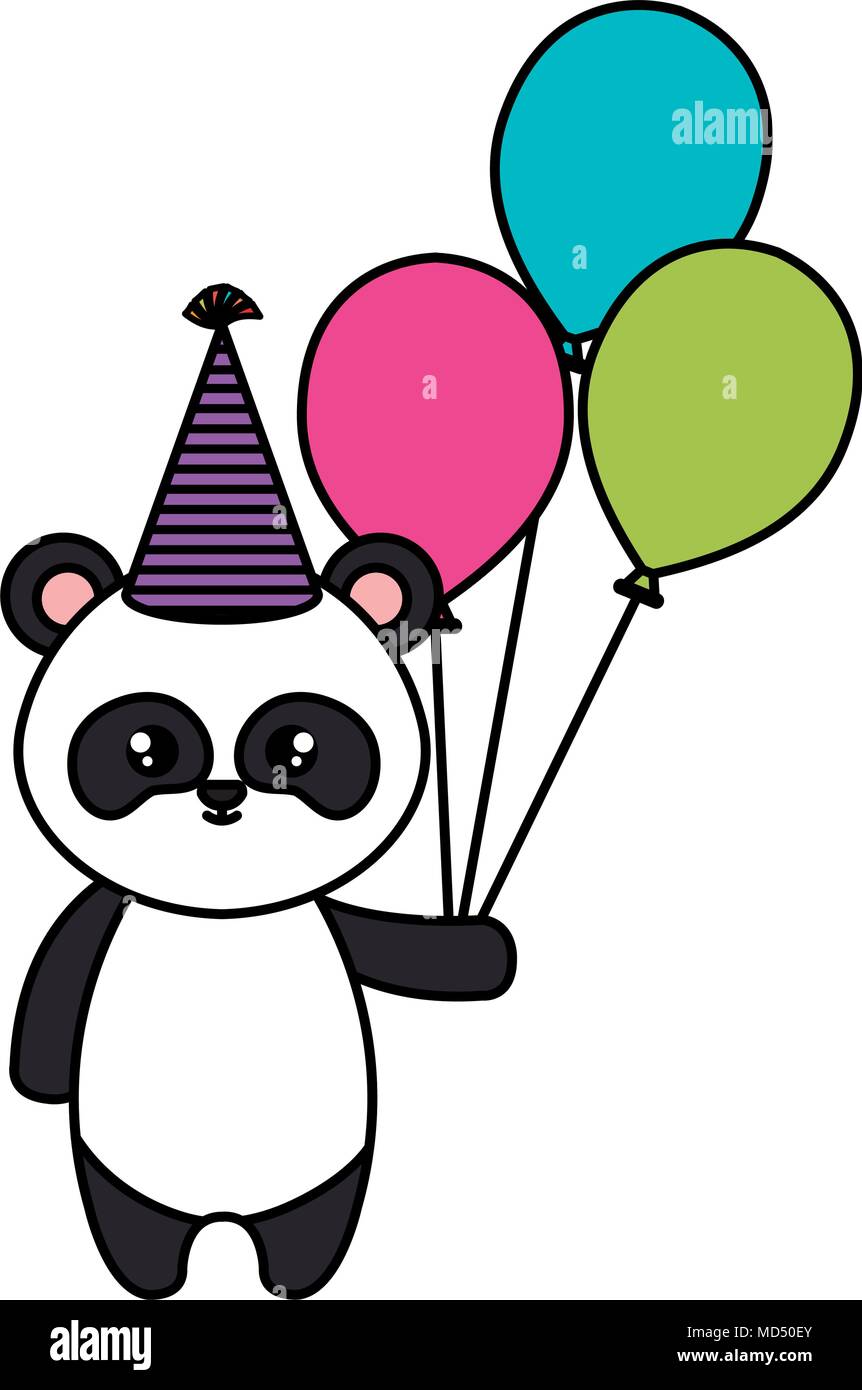 cute panda bear with hat and balloons party Stock Vector Image & Art ...