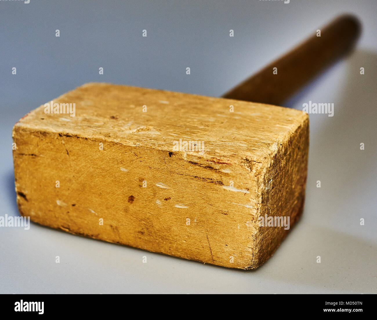 A hammer from a tree lies on an isolated background. The hammer was ...
