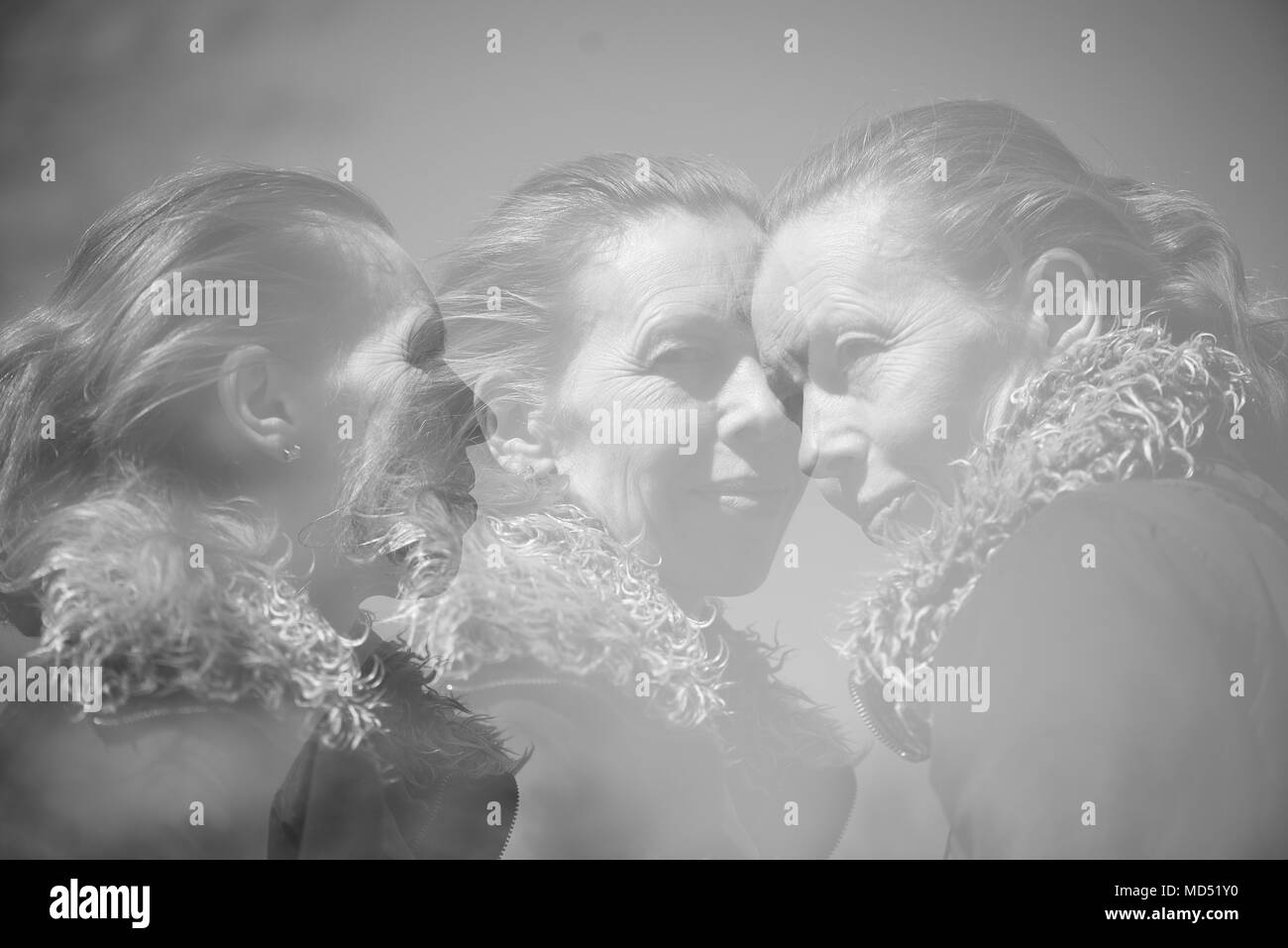 one woman three faces ,creative portrait,black and white Stock Photo ...