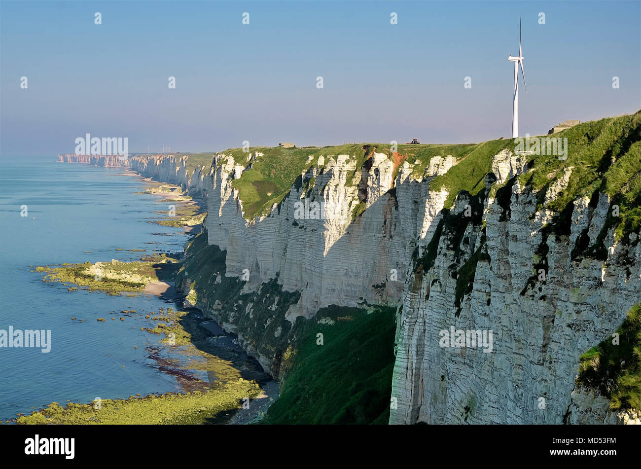 Wind turbine on the cliffs of Fécamp, commune in the Seine-Maritime ...