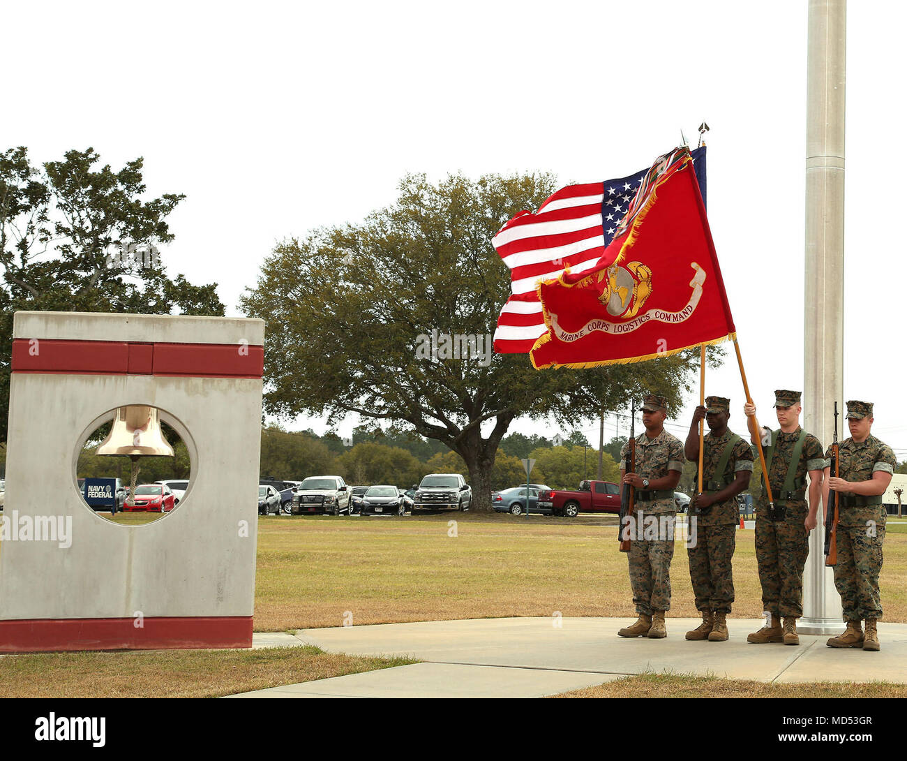 Marine Corps Logistics Command Color Guard presents the colors during a ...