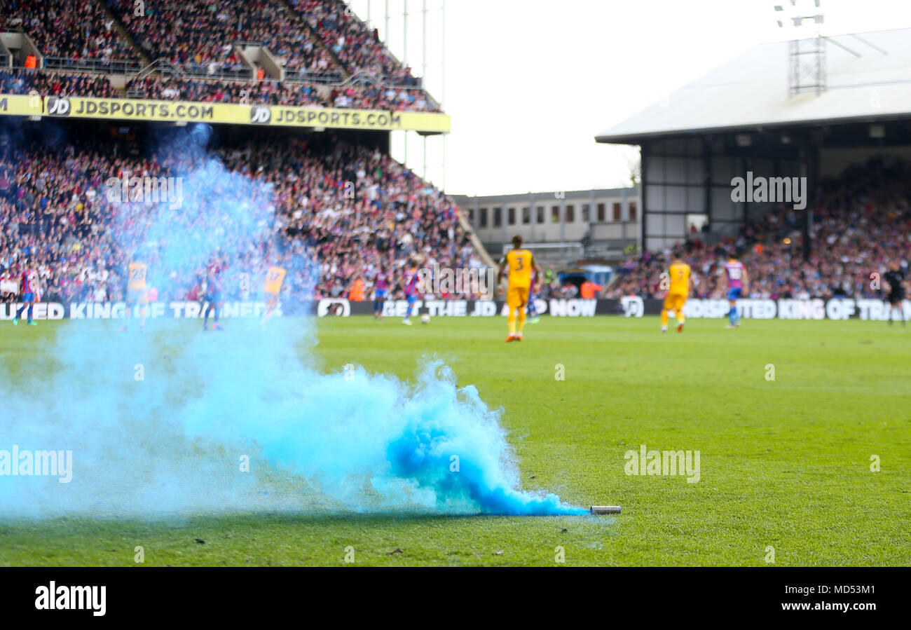 A blue flare on the pitch Stock Photo - Alamy