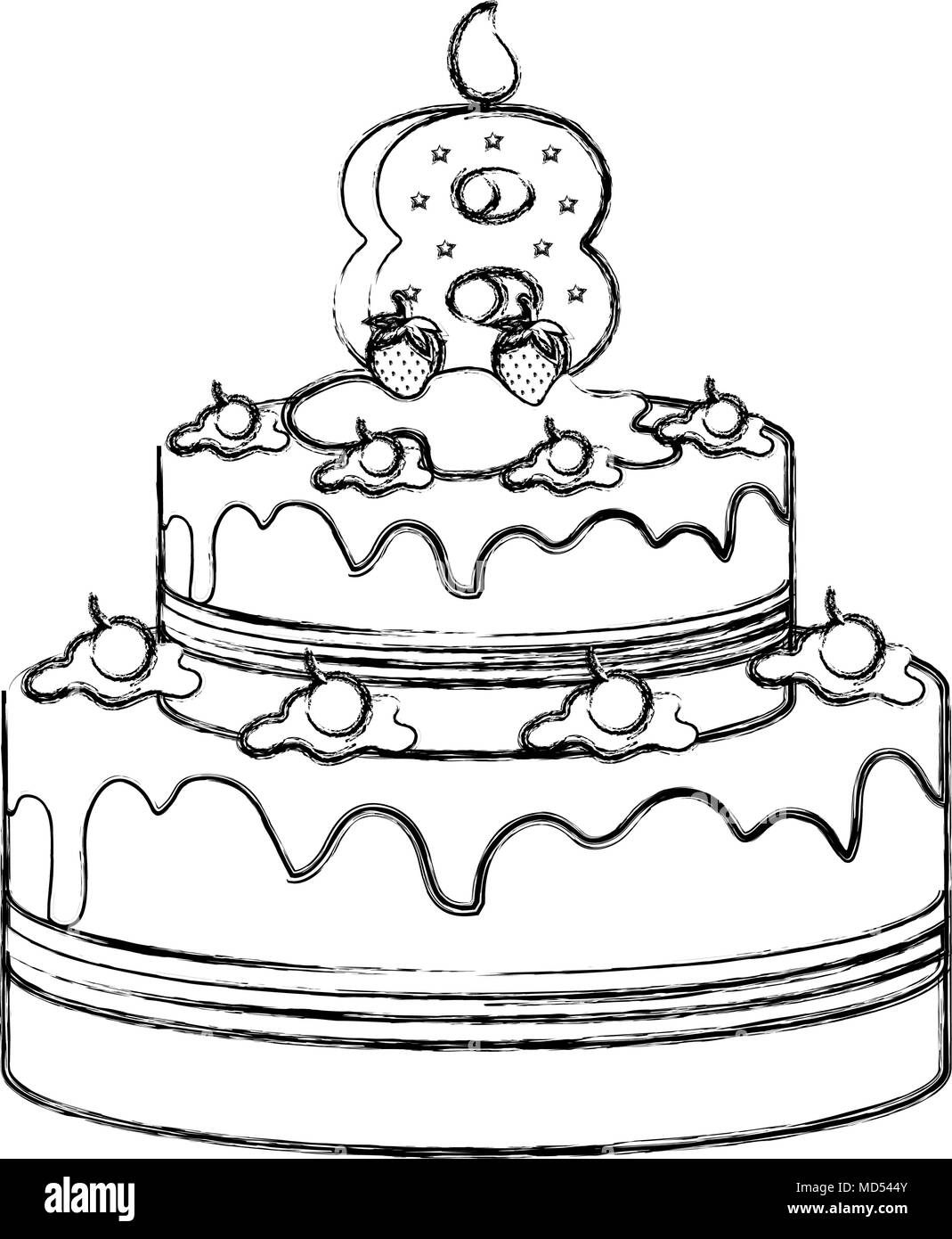 delicious cake with candle number eight celebration Stock Vector Image ...