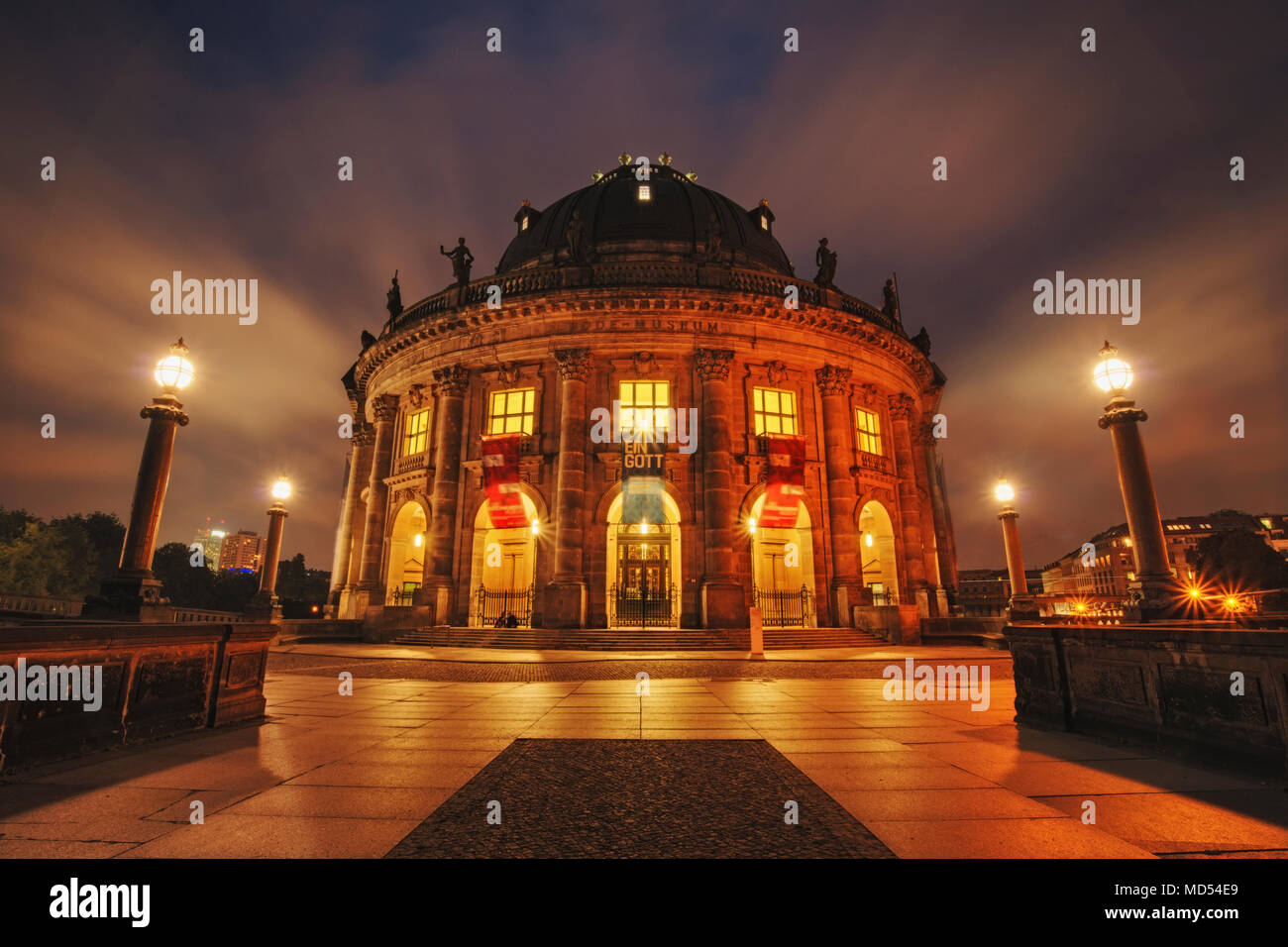 Bode Museum at night in the lantern light, Museumsinsel, Berlin ...