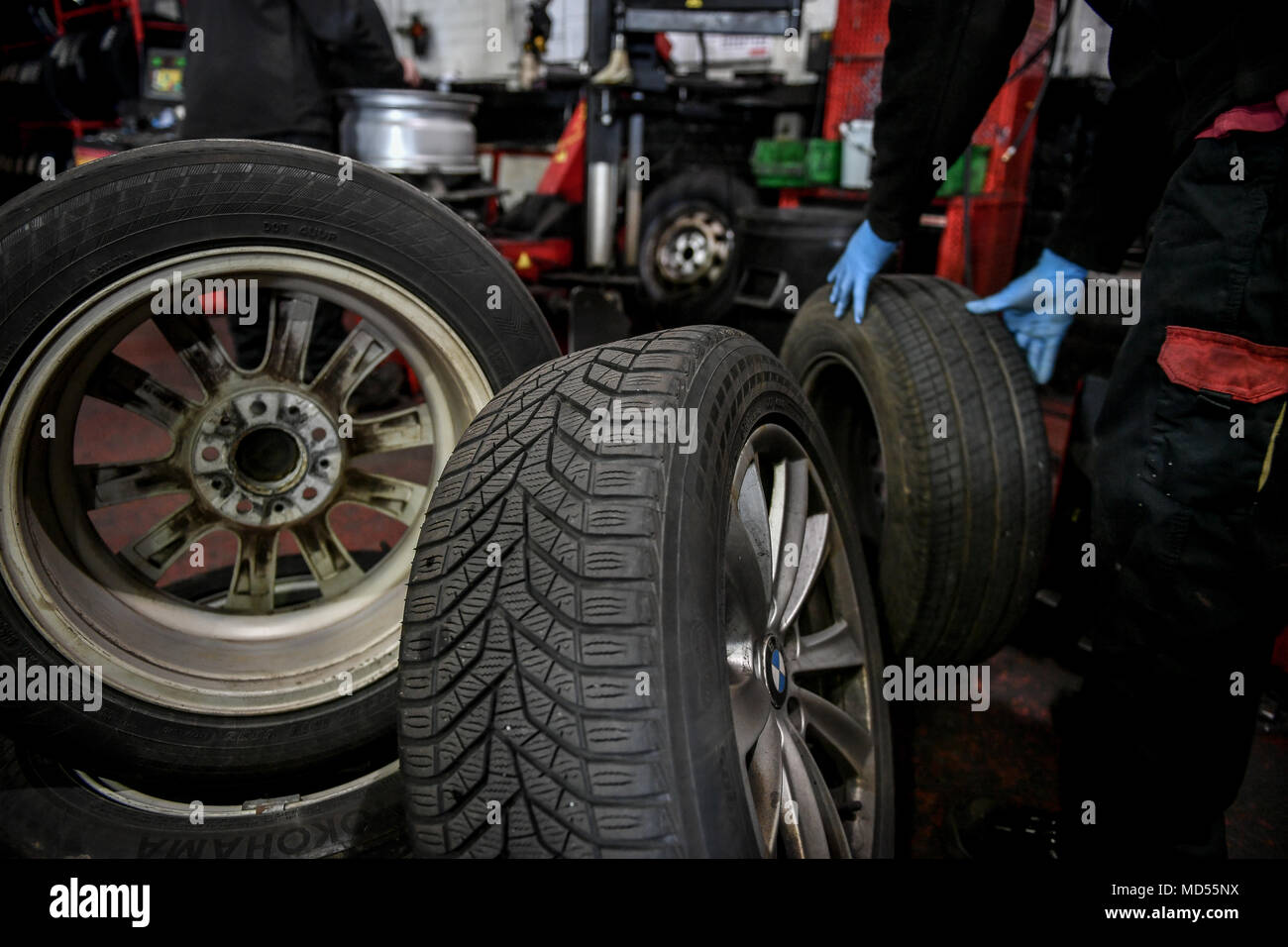 A stack car tyres on floor hi-res stock photography and images - Alamy
