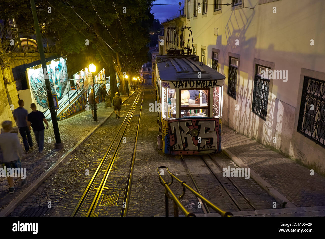 LISBON, PORTUGAL - JUNE 24, 2016: Funicular of Gloria (Elevador da ...