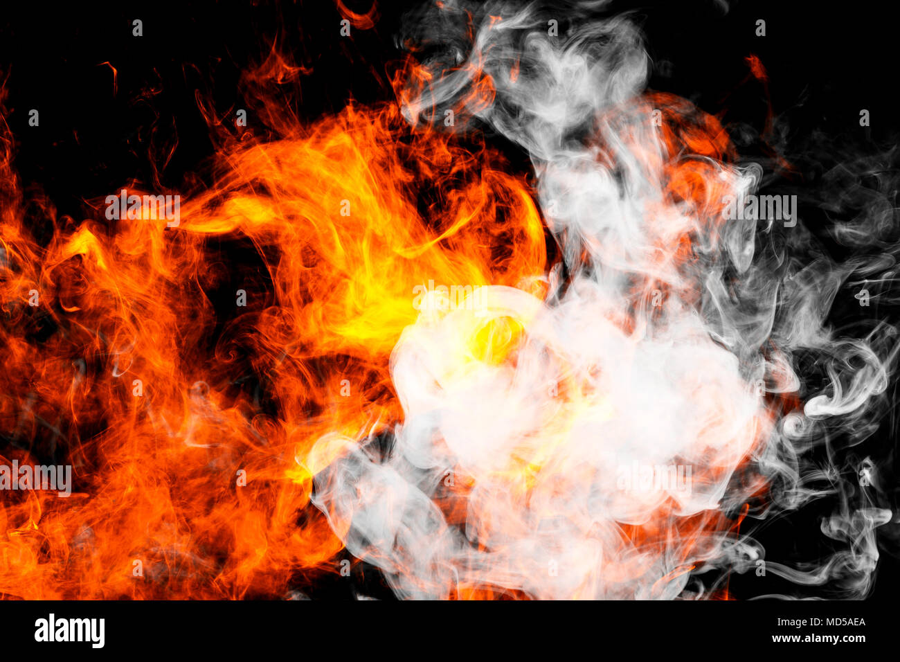 Fire flames background. Dense fiery smoke on a black isolated ...