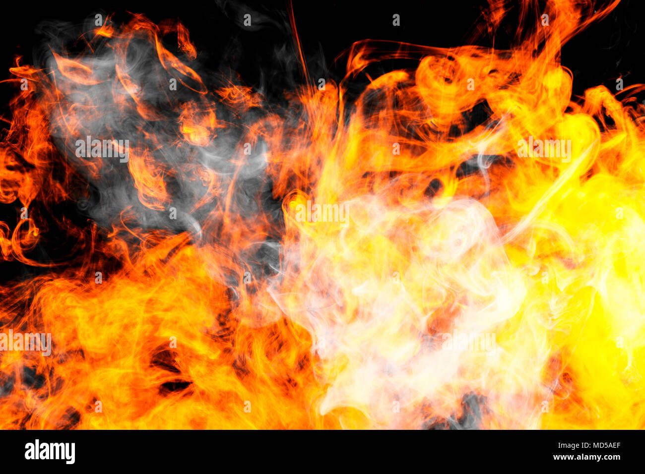 Fire flames background. Cloud of fiery smoke on a black isolated ...